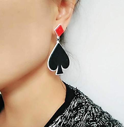 GUOXIAOMEI Playing Cards Pattern Drop Earring Fashion Party Gift Charms Hearts Spades Plum Poker Acrylic Earring Jewelry (Red 1)