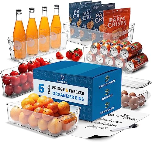 STORAGEBUD Fridge Organizer - 6 Pieces refrigerator organizer bins - Pantry Organization and Storage for Fridge & Refrigerator- BPA Free Freezer Organizer Bins