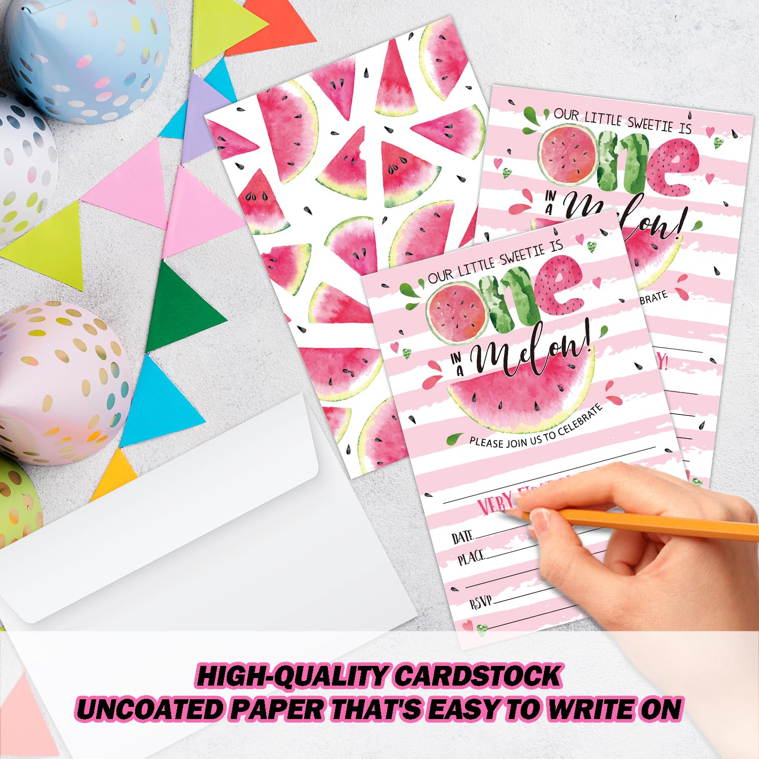 haipino Birthday Party Invitations for Girls Kids, Watermelon Birthday Invites (20 Sets 4" x 6" Cards with Envelopes) - JY655