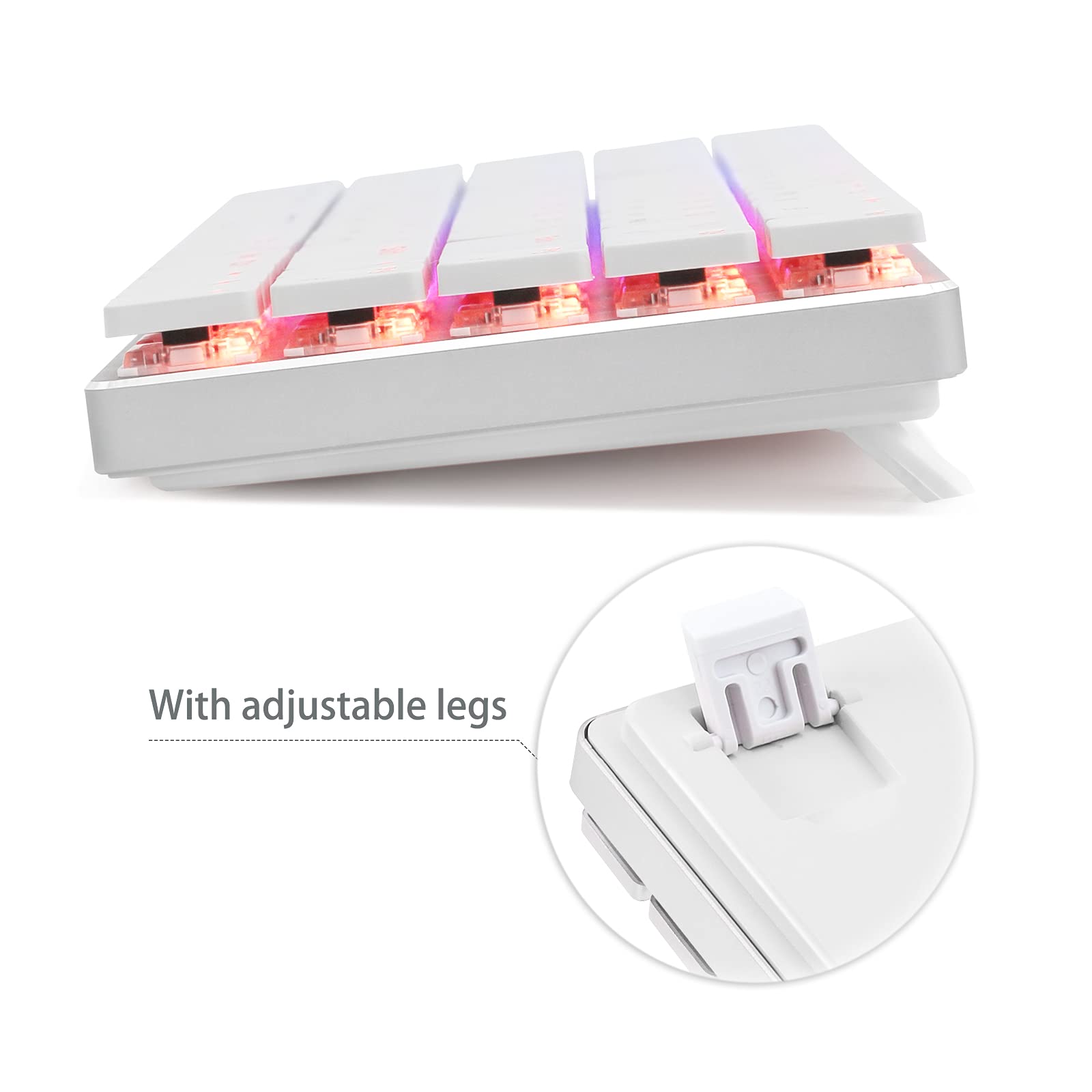 HUO JI 60% Compact RGB Wireless Mechanical Gaming Keyboard, Red Switches, Bluetooth 5.0, Wired Keyboard 69 Keys for PC Tablet Laptop Cell Phone, White