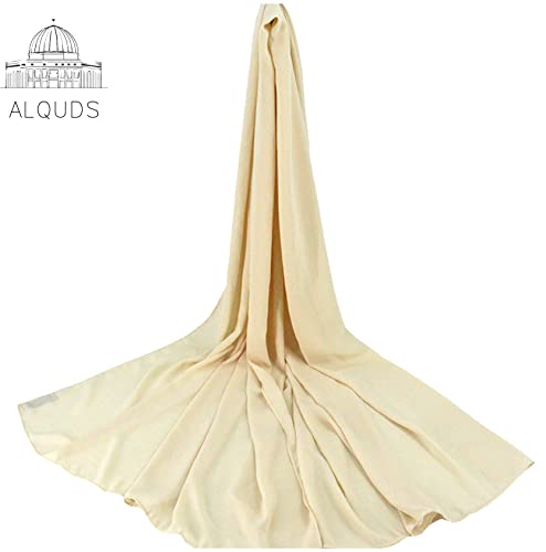 Hijab chiffon for women - hijab al-Quds β solid colors soft scarf - long hijab for women β head wrap haute chiffon - (cream)