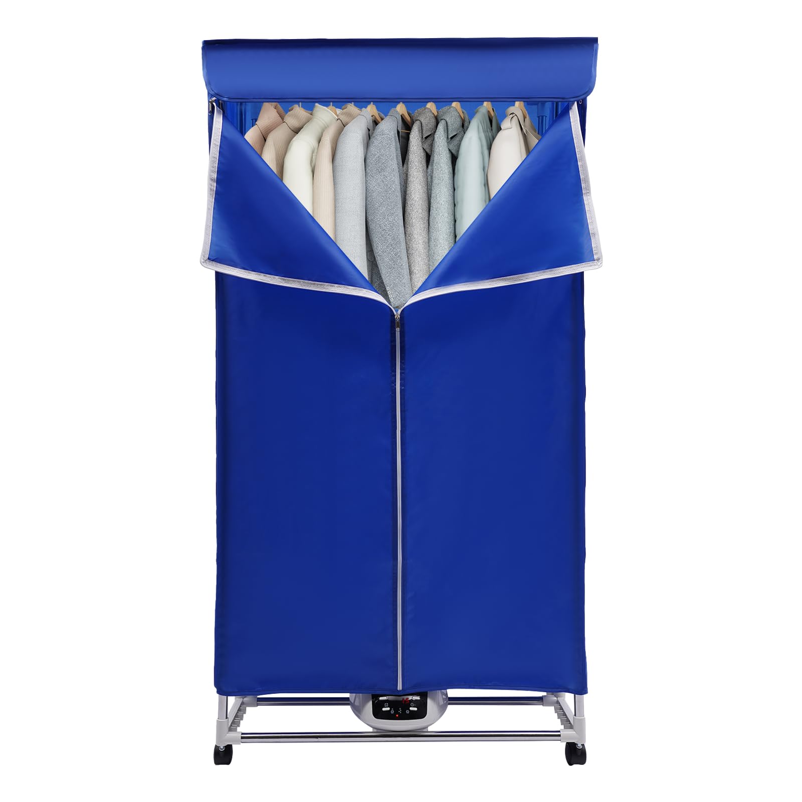 VPABES Portable Clothes Dryer with Timer, 1200W Drying Machine for Laundry 2-Tier Foldable Clothes Dryer Rack Stainless Steel Mini Dryer for Apartments Home Dorms Travel RV (Blue w/Remote)