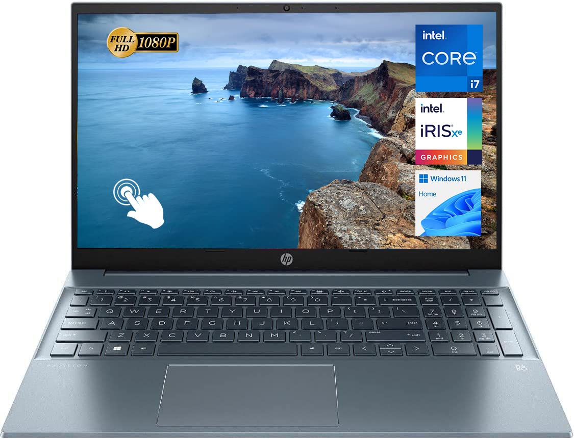 HP Newest Pavilion Laptop, 15.6" Full HD Touchscreen, Intel Core i7-1255U Processor, 32GB RAM, 512GB SSD, Backlit Keyboard, Wi-Fi 6, HDMI, Webcam, Windows 11 Home, Blue