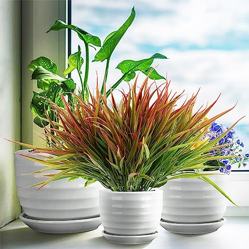 SzJias Fake Plants Outdoor Artificial Grass Plastic Plants UV Resistant Greenery (8 Pcs, Orange)