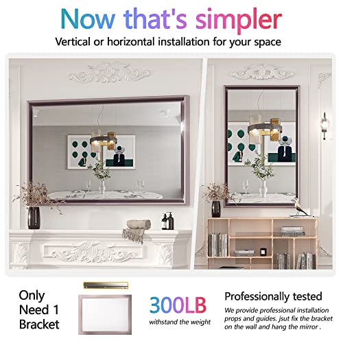 Vosuja 48 x 30 Inch Bathroom Mirrors for Vanity, Rose Gold Wall Mirror, Modern Wall Mounted Mirror for Bathroom, Rectangluar Right Angle Metal Framed Mirror (Horizontal/Vertical)