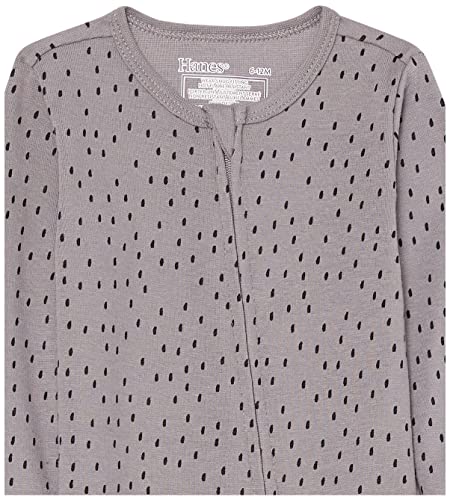 Hanes Baby Girls Play Suits, Ultimate Zippin Sleep And Zip Pajamas, Playsuits For Babies, 2 Pack Bodysuit, Grey Blk Print Set, 12-18M US