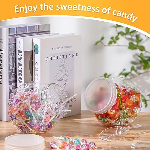 Umigy 4 Sets Plastic Candy Jar with Lid for Candy Buffet with Mini Acrylic Plastic Kitchen Scoop 42 oz Clear Candy Container Plastic Cookie Jar for Kitchen Counter Decorative Plastic Jar with Lid