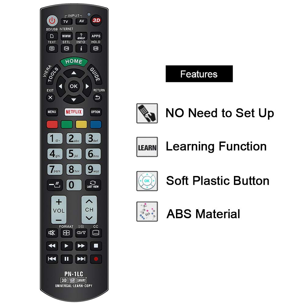 Gvirtue Universal Replacement Remote Control Compatible for Panasonic-Remote-Control LCD LED 3D Smart 4K Ultra HD TV with Netflix and Viera Link Buttons