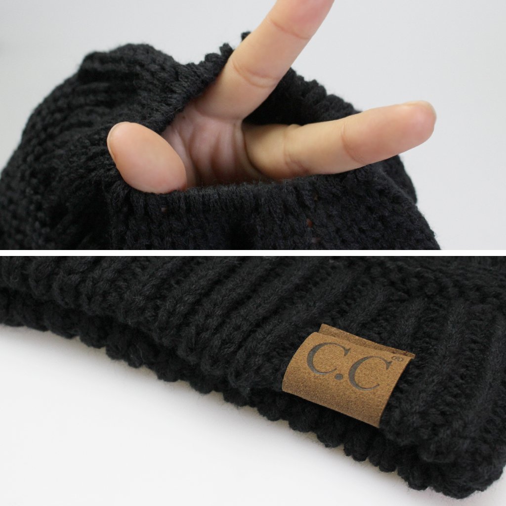 Hatsandscarf CC Exclusives Solid Color Beanie Tail Hat for Adult (MB-20A) (Black)