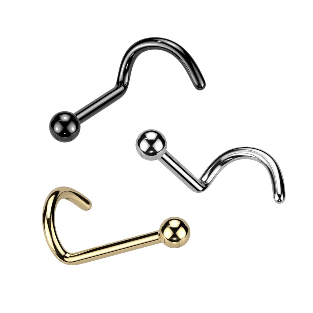 Pierced Owl 20GA F136 Implant Grade Titanium Ball Top Nose Screw (Silver Tone)