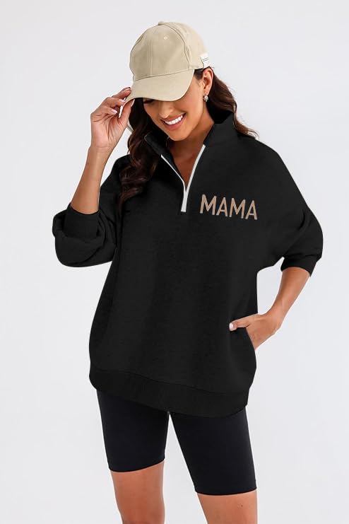 In My Mom Era Sweatshirts Women Funny Mama Sweatshirt Casual Letter Print Long Sleeve Pullovers Tops Z-black