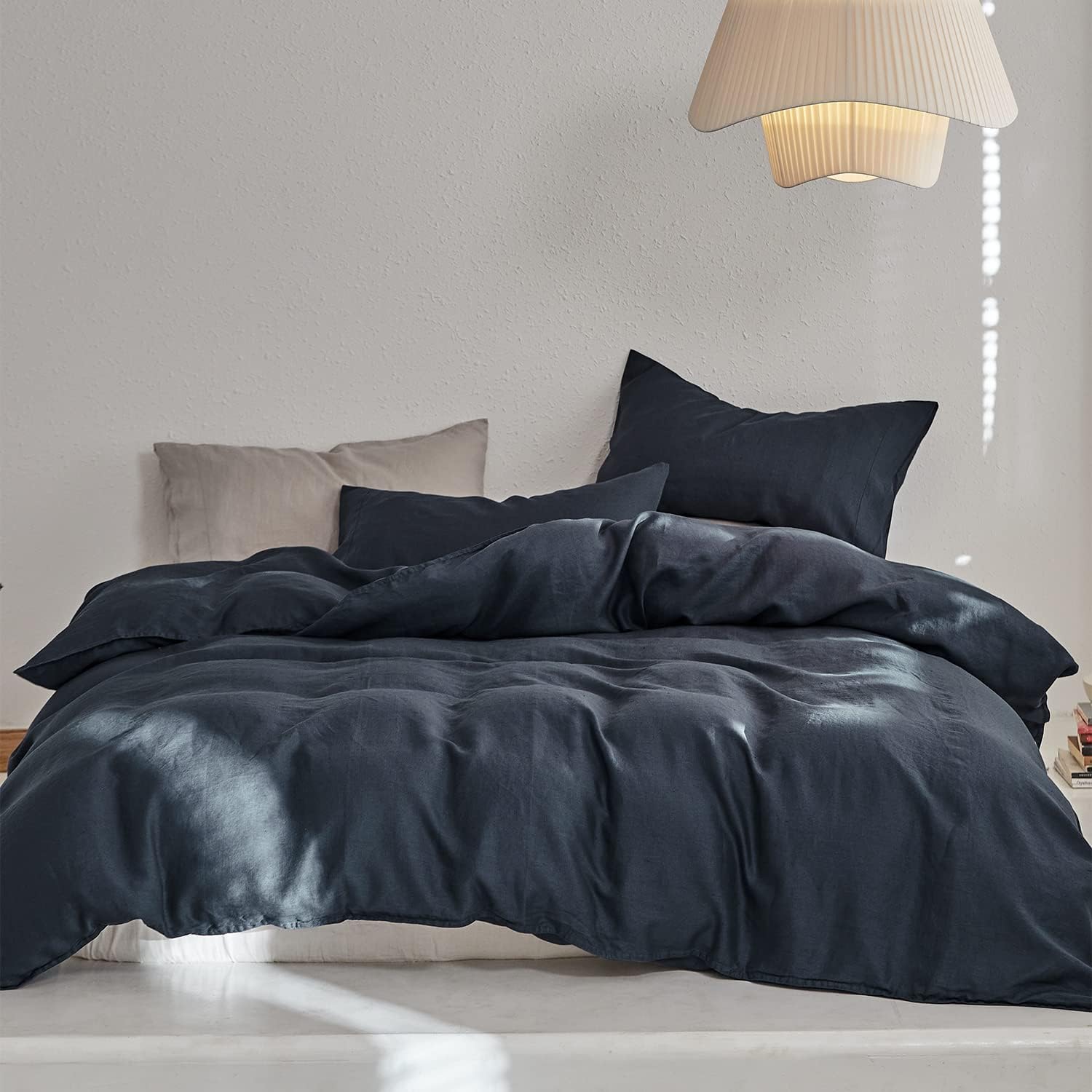 TOSMO Linen Duvet Cover Set, 100% French Flax Natural Linen Bedding 3pcs Set, Soft Breathable for Hot Sleepers 1 Duvet Cover and 2 Pillowcases (Blue Grey, King)