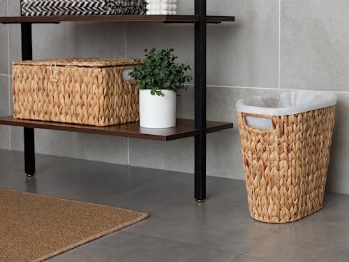 StorageWorks Wicker Waste Basket, Wicker Trash Basket with Built-in Handles, Handwoven Water Hyacinth Trash Can, Wicker Garbage Can for Bedroom, Bathroom, 1 Pack