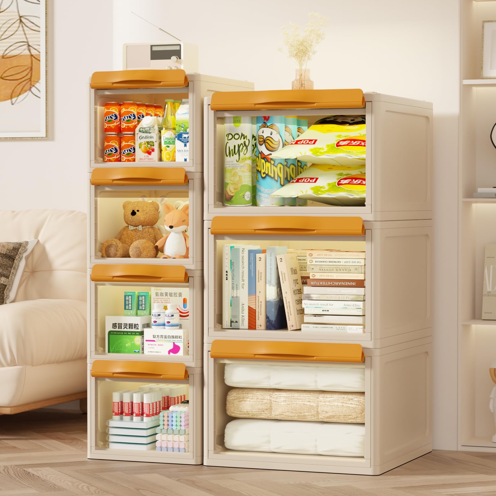 HAIXIN Storage Bins with Drawers, Stackable Storage Drawers, Dual Ways Opening Closet Organizer, Bathroom Organizer, 3 Drawer Storage Organizer, Plastic Drawers, Drawer Unit for Office and Bedroom