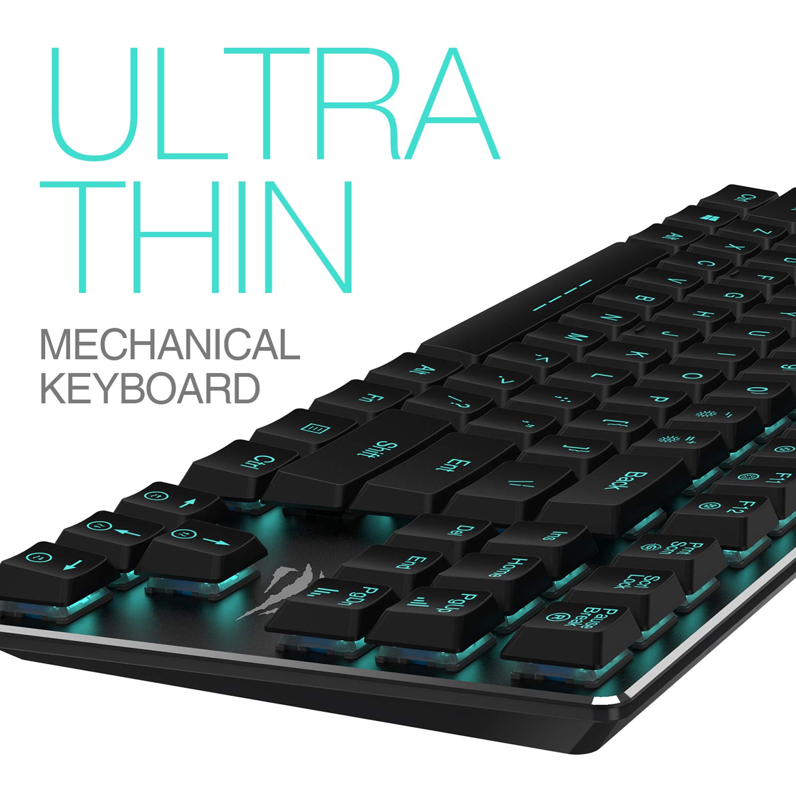 havit Mechanical Keyboard Backlit Wired Gaming Keyboard Extra-Thin & Light, Kailh Latest Low Profile Blue Switches, 87 Keys N-Key Rollover (Black)