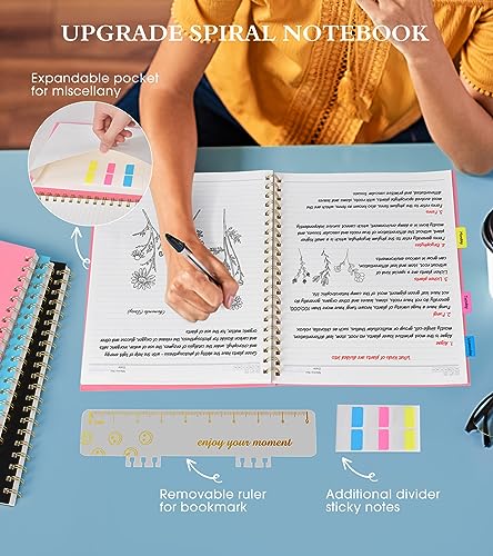 Spiral Notebook Journal 8.5β x 11β, A4 Large Pink Notebooks for Women Men, College Ruled Lined Journal, 100 GSM Paper, Plastic Hardcover Spiral Bound Journals for Work School Note Taking Business