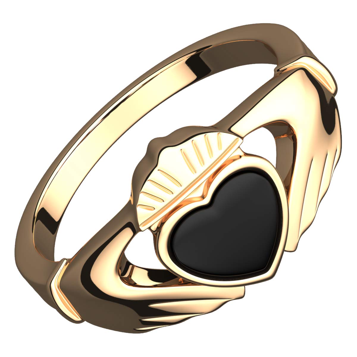 GWG Women's Rings Gift 18K Gold Plated Sterling Silver Claddagh Ring Unusual Black Enamel Heart - 5 for Women
