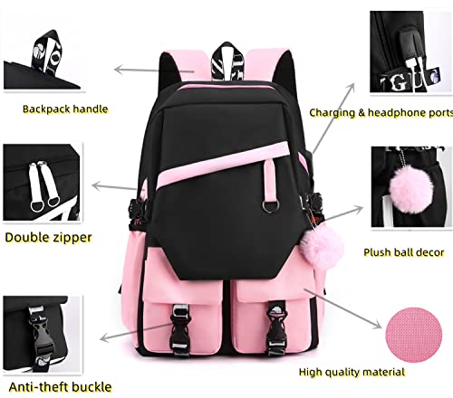 SPIRTUDE Anime backpack Nezuko Backpack Laptop Backpacks with USB Charging Port Travel Bag Daypack Cosplay Backpack (Pink)