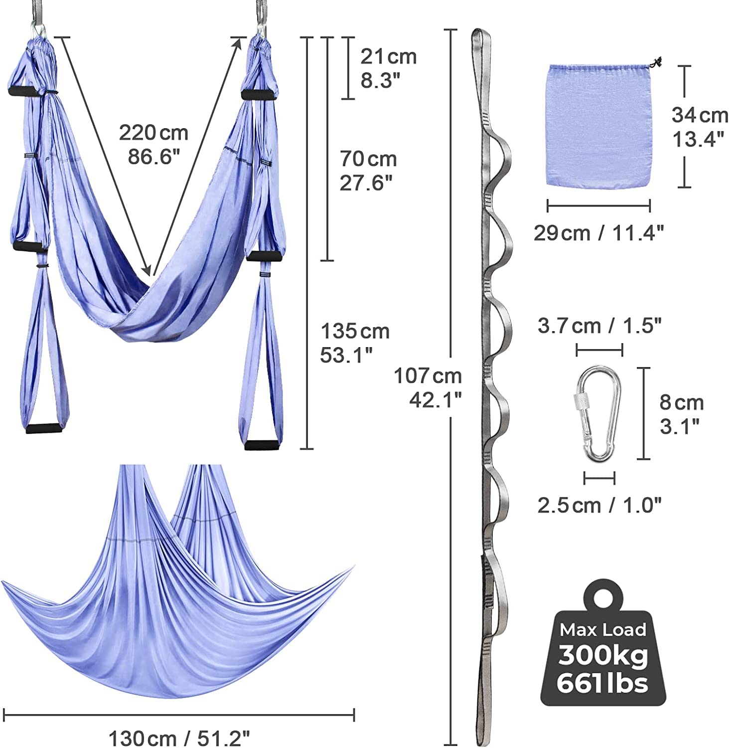 Leogreen Yoga Swing Set, Aerial Yoga Hammock Silk, Anti-Gravity Inversion Swing Exercises Sling Kit for Beginners and Kids with 2 Extension Daisy Straps and 4 Carabiners