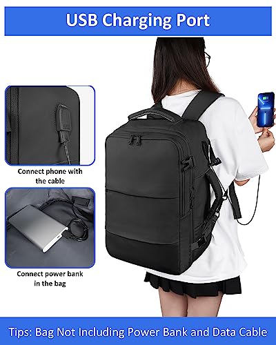 Travel Laptop Backpack, 40l Extra Large Laptop Backpack for Men Women, Business Carry on Backpack with USB Charging Port Fits 17 Inch Notebook, College Bookbag Duffel Bag for Weekender Work, Black