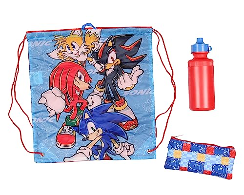 Sonic The Hedgehog Backpack 16" Fast Molded Lunch Box Cinch Bag 5PC Set
