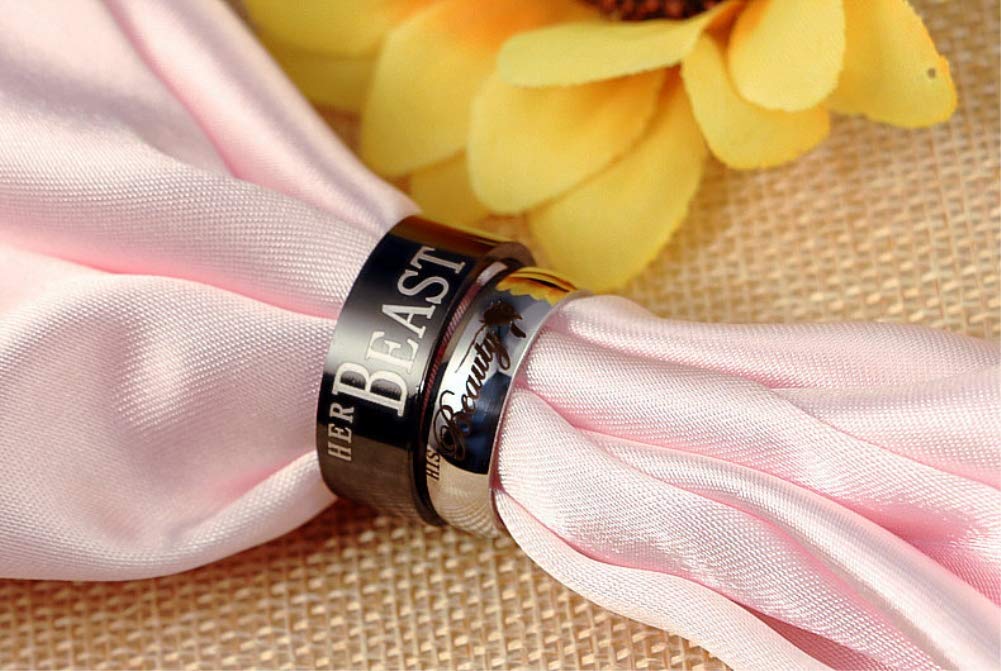 His Beauty Rose Flower Ring Stainless Steel Wedding Bands Anniversary Engagement Promise Ringg Valentines Day Present (Her Size 10)