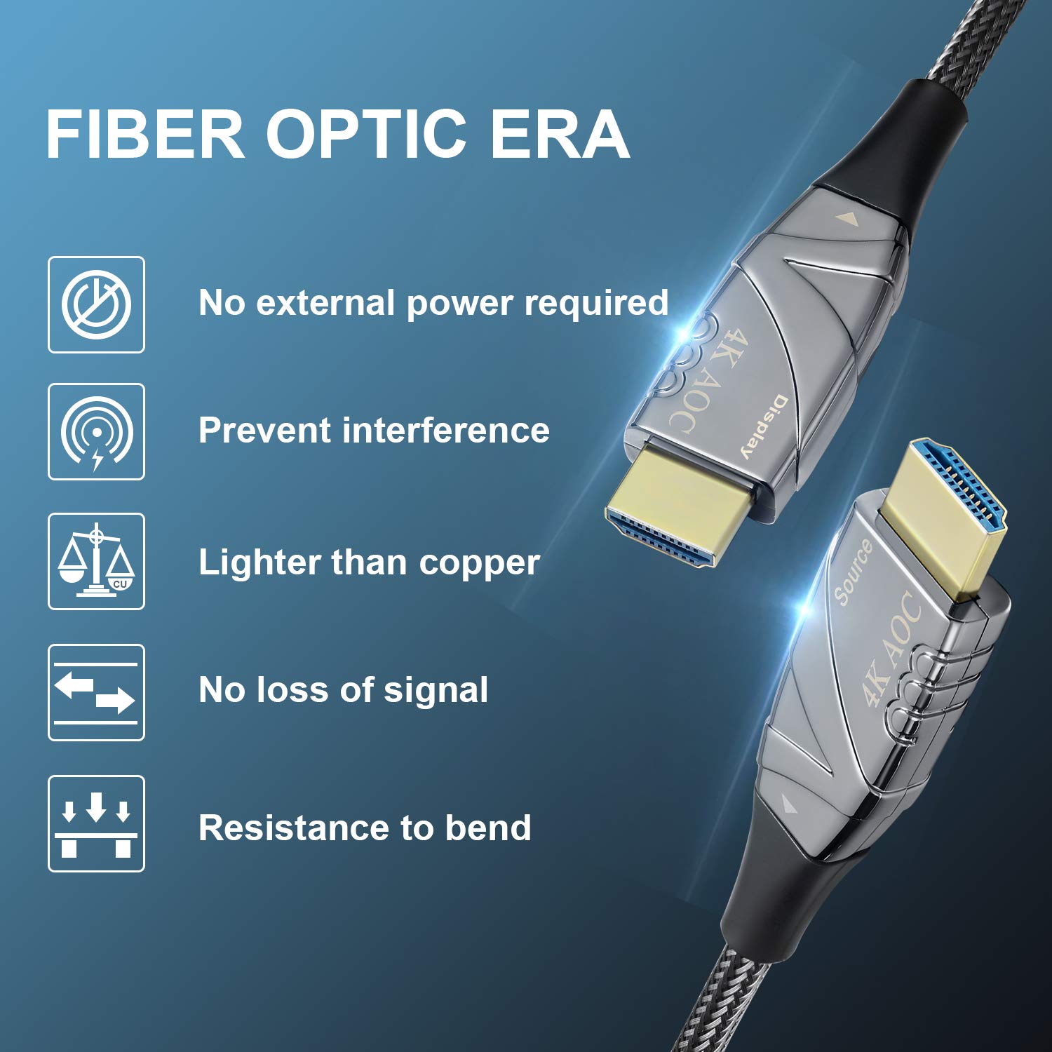 HDMI Fiber Cable Slim,100FT Light Speed HDMI 2.0b Nylon Braided HDR10, ARC, HDCP2.2, 3D, Dolby Vision, 18Gbps Ultra Slim and Flexible HDMI Optical Cable with Optic Technology Fiber Optic HDMI Cable