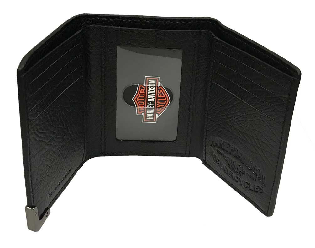 Harley-Davidson Men's Gunmetal Bar & Shield Leather Tri-Fold Wallet GM6549L-BLK