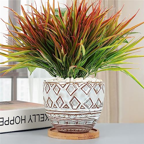 SzJias Fake Plants Outdoor Artificial Grass Plastic Plants UV Resistant Greenery (8 Pcs, Orange)