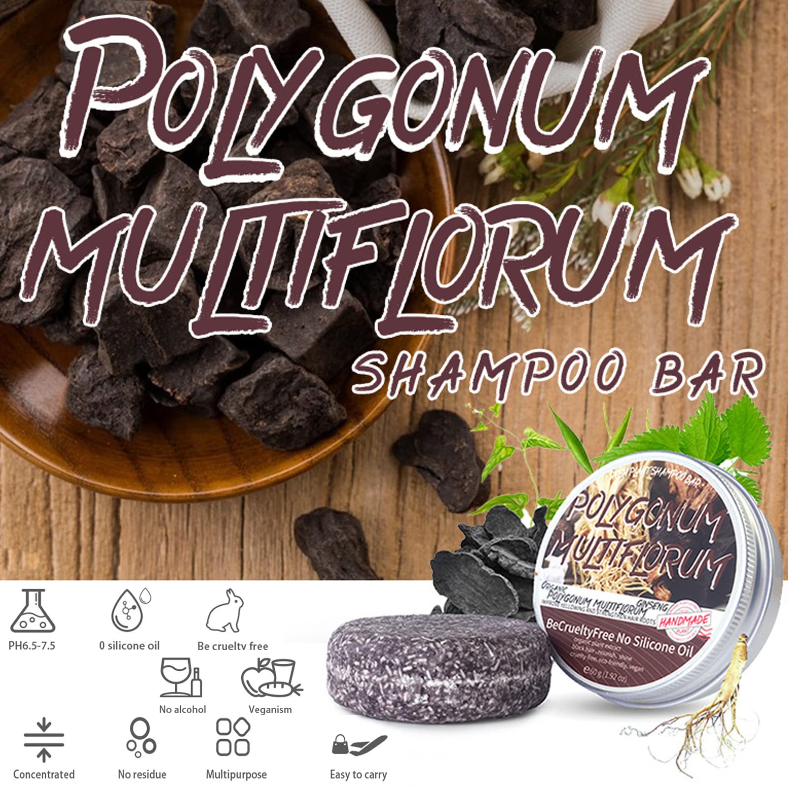 Pigdun He Shou Wu Extract Shampoo Bar (2 Pcs) - Hair Growth Promoter, Deep Cleanser for Scalp and Hair
