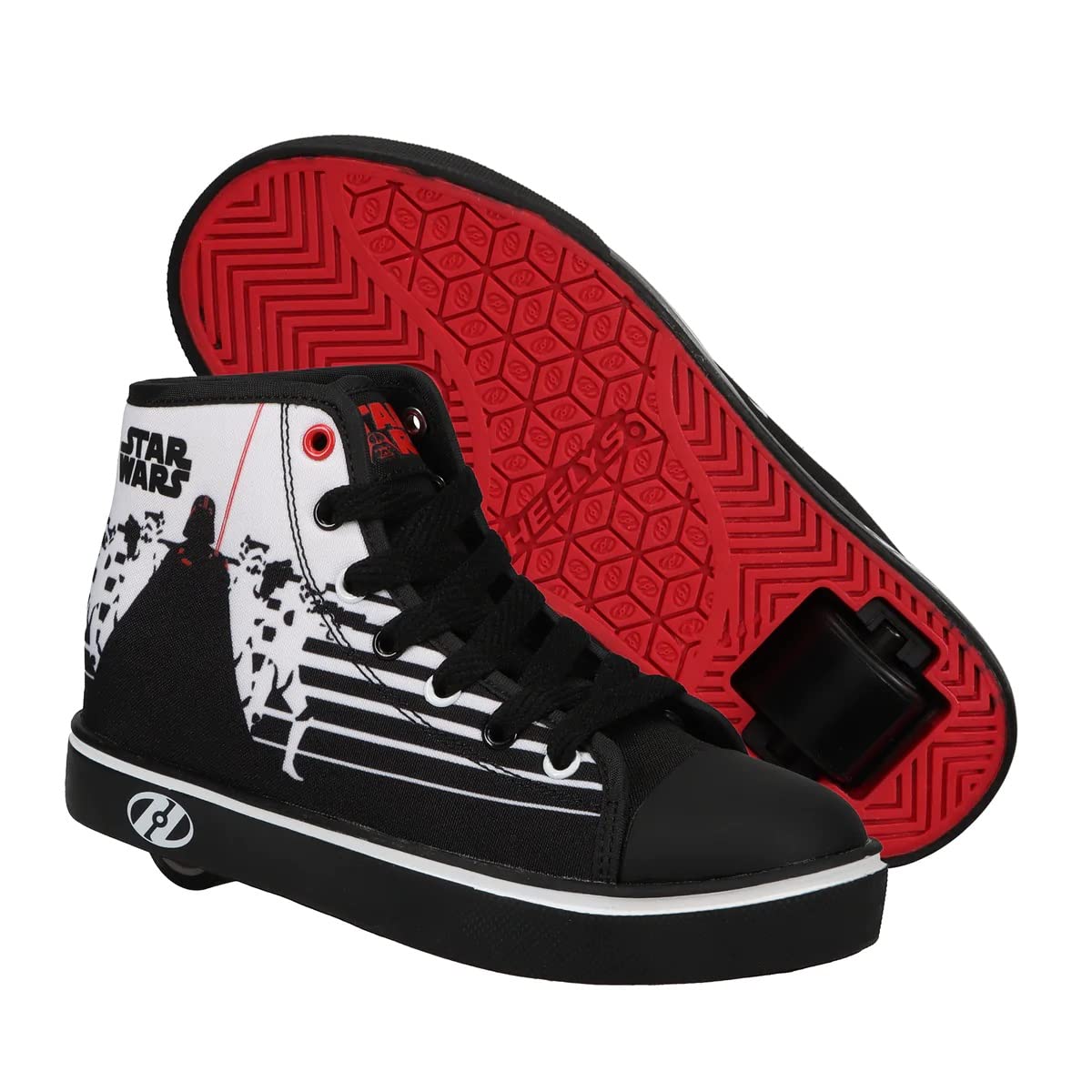 HEELYS Youth Kids Star Wars Hustle High Top Wheels Skate Sneaker Shoes (White/Black/Red, Size 5 Big Kid)