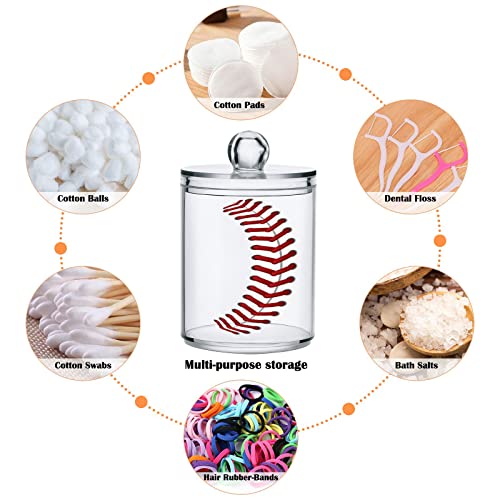 WELLDAY Apothecary Jars Bathroom Storage Organizer with Lid - 14 oz Qtip Holder Storage Canister, Sport Baseball Print Clear Plastic Jar for Cotton Swab, Cotton Ball, Floss Picks, Makeup Sponges,Hair