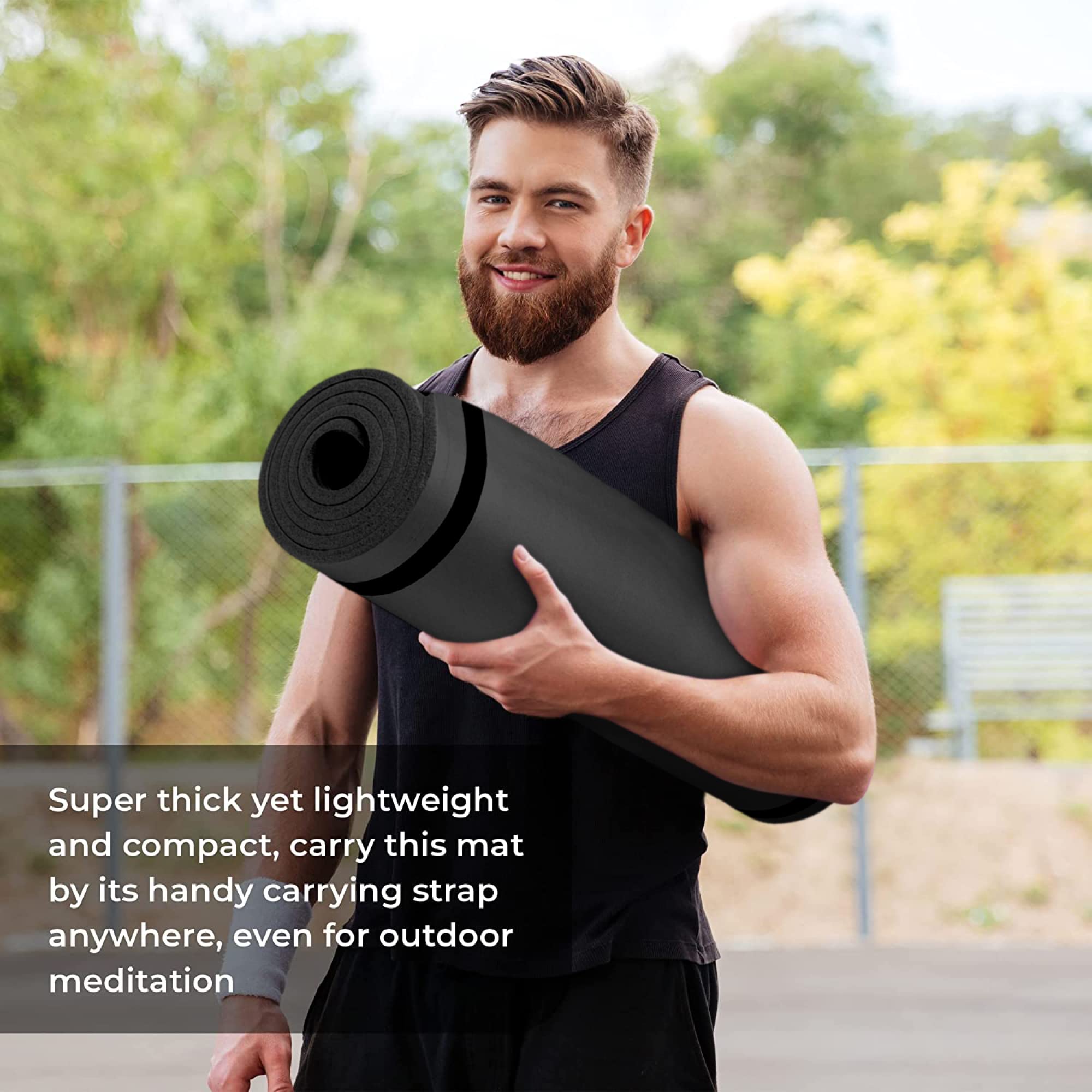 HemingWeigh Yoga Mat for Outdoor and Indoor Exercise with Strap Carrier, Black 1 by 1 Inch