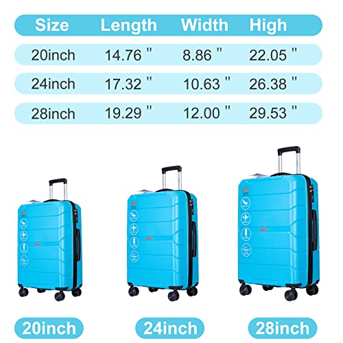 Travelhouse Luggage Sets, Lightweigh Hardside Suitcases with Double Spinner Wheels,TSA Lock, 3 Piece Set 20"/24"/28" (Blue-31)