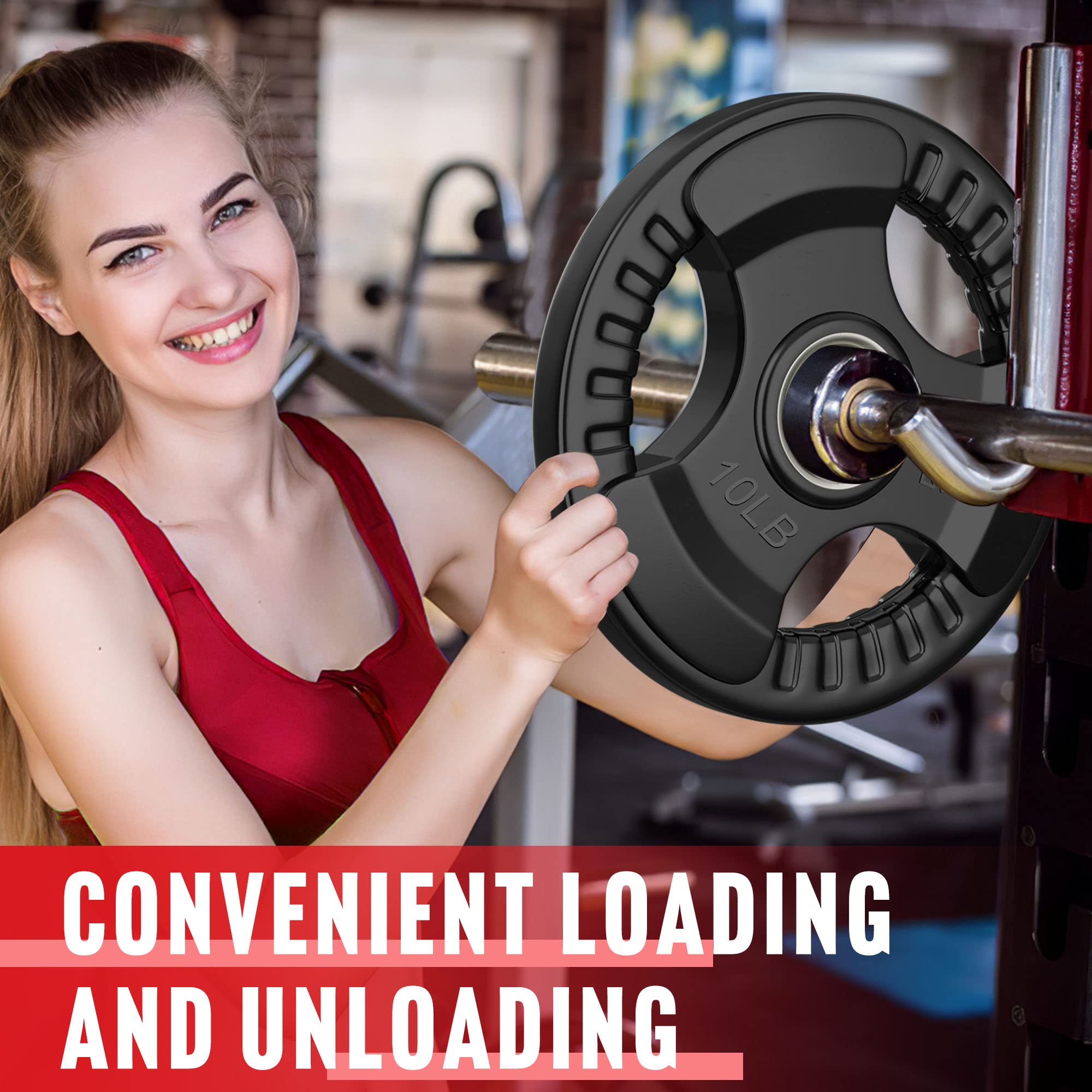 Holleyweb Weight Plates Olympic Rubber Grip Plates 2-Inch Cast Iron Grip Plates Bumper Plates for Strength Training, Weightlifting, Crossfit Weights for Home Gym (A167)