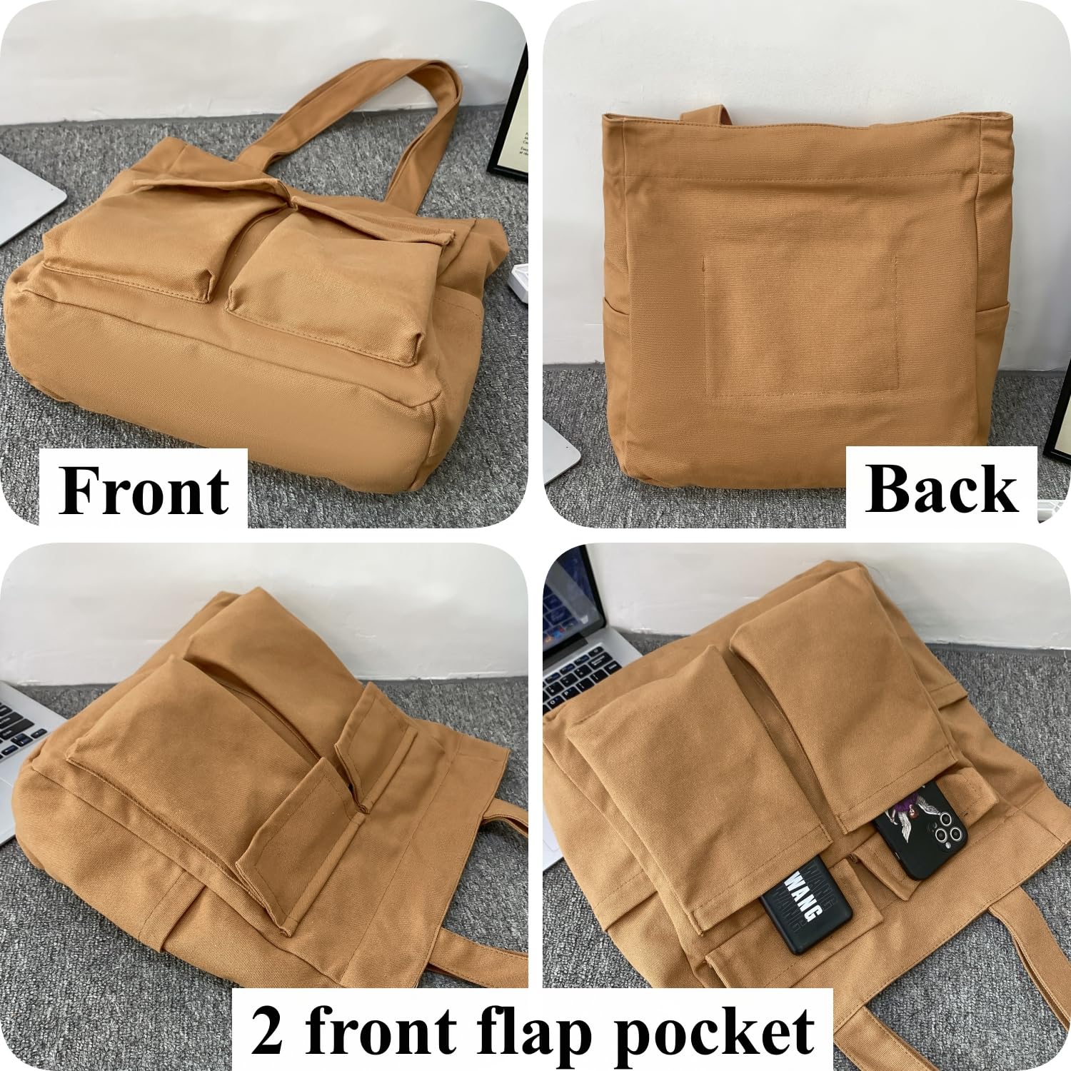 H HIKKER-LINK Tote Bag for Womens Handbags Shoulder Bag with Multi-pocket for Work Daily Bags Black