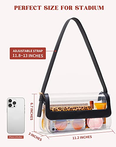Vorspack Clear Bag Stadium Approved - Cute Clear Purse for Women PVC Clear Stadium Bag for Work Concerts Sports Festivals - Black