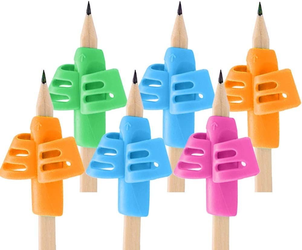 HILELIFE Pencil Grips - 6 Pack Pencil Grips for Kids Handwriting, Ergonomic Writing Training Aid Correction Silicon Gel Pencil Grip for Children Preschoolers (4 Colors)