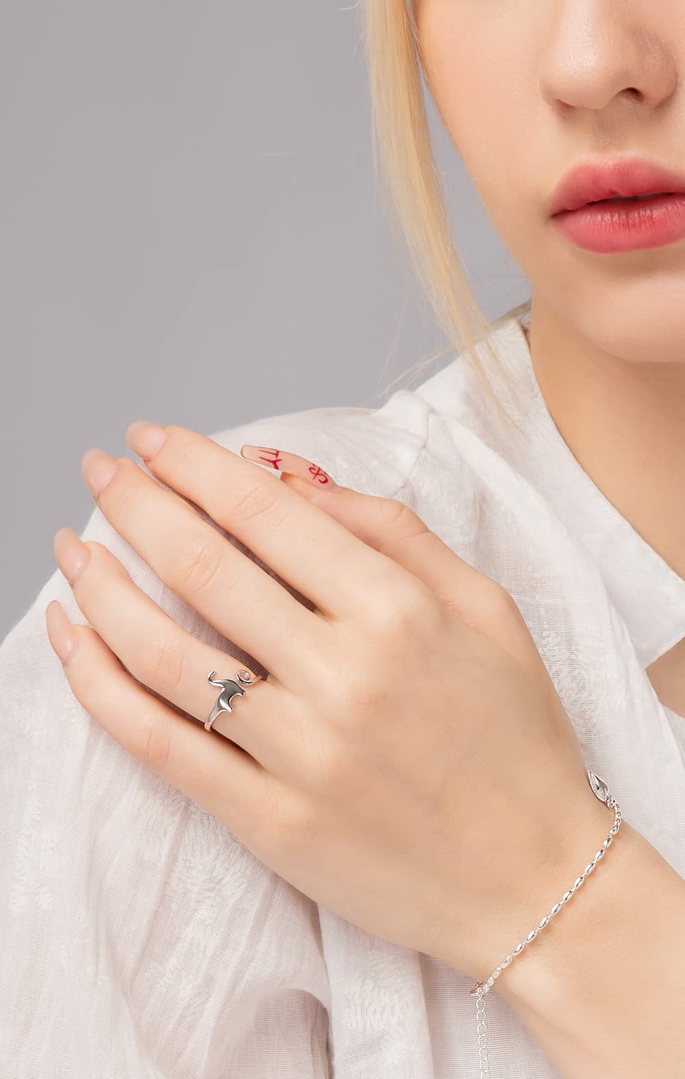 HANFLY Dinosaur Ring Sterling Silver Designer jewellery Adjustable ring Size(US6) (White)