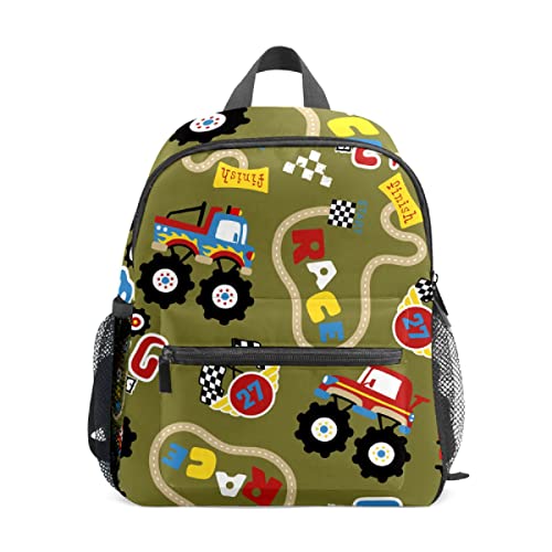 ZXIVGOQFR Schoolbag for Boys Girls Cute Kid's Toddler Backpack Vintage Cartoon Monster Trucks Pattern Children Bag