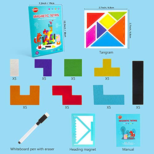 VATOS Puzzle Brain Teasers Magnetic Tangram Jigsaw Toys Magnet Drawing Board Intelligence Colorful 3D Russian Blocks Game STEM Educational Gift for Kids Boys Girl Age 3 4 5 6+ Year Old (47 Pcs)