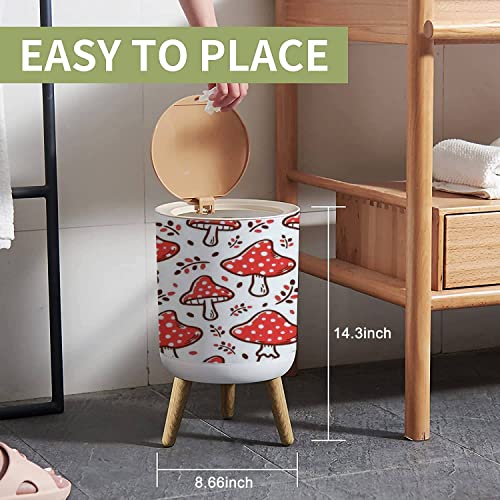 Small Trash Can with Lid mushroom seamless hand drawing doodle cartoon icon design mushroom Garbage Bin Wood Waste Bin Press Cover Round Wastebasket for Bathroom Bedroom Kitchen 7L/1.8 Gallon