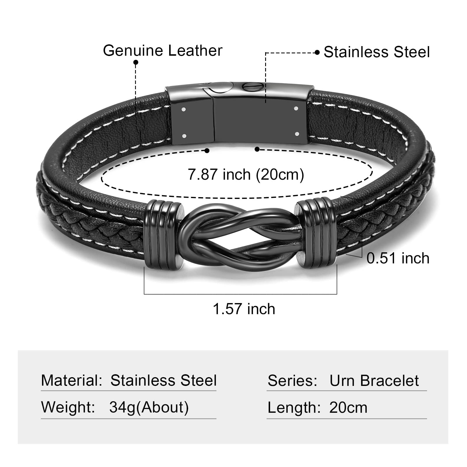Hearbeingt Cremation Jewelry Urn Bracelet for Ashes Genuine Leather Cremation Bracelet Keepsake Urn Bangle for Ashes for Men for Women
