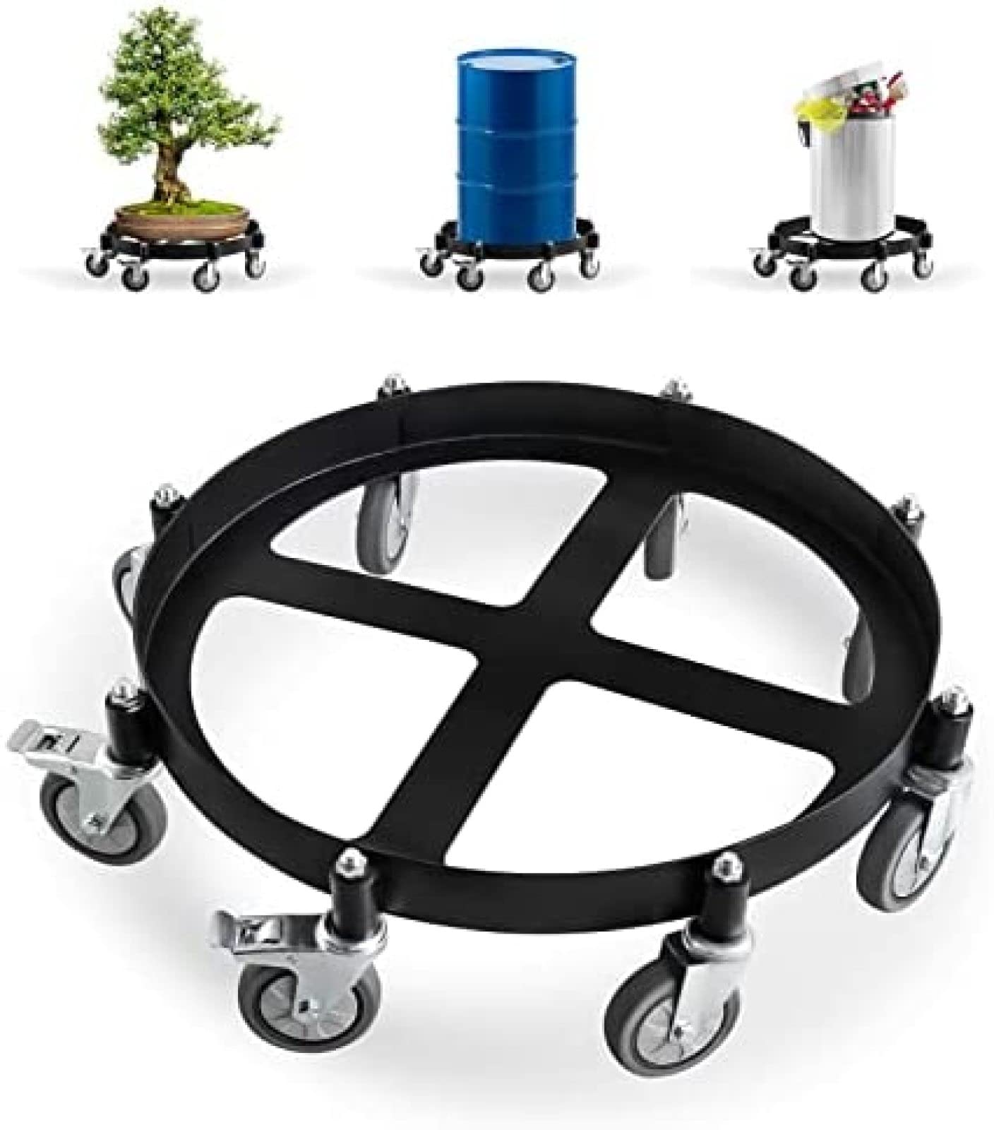 Heavy Duty Drum Dolly 8 Swivel Caster Wheel 55 Gallon Steel Frame, Grease Drum Dolly with 2000 lbs Capacity Anti-Tipping for workshops and Warehouses