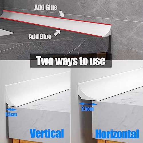 Water Barrier for Sink,Shower Threshold Water Dam Barrier,Waterproof Barrier Bathroom,Collapsible Silicone Strip Trim Splash Guard (White-2M)