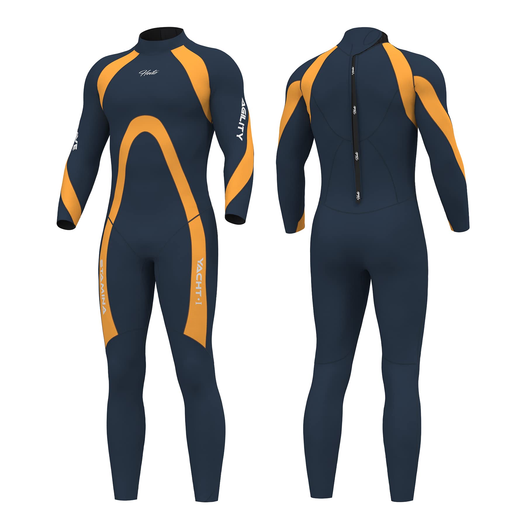 Hevto Wetsuits Men 3/2mm Neoprene Surfing Swimming Full Scuba Diving Suits Keep Warm for Water Sports (M15-Orange, XL)
