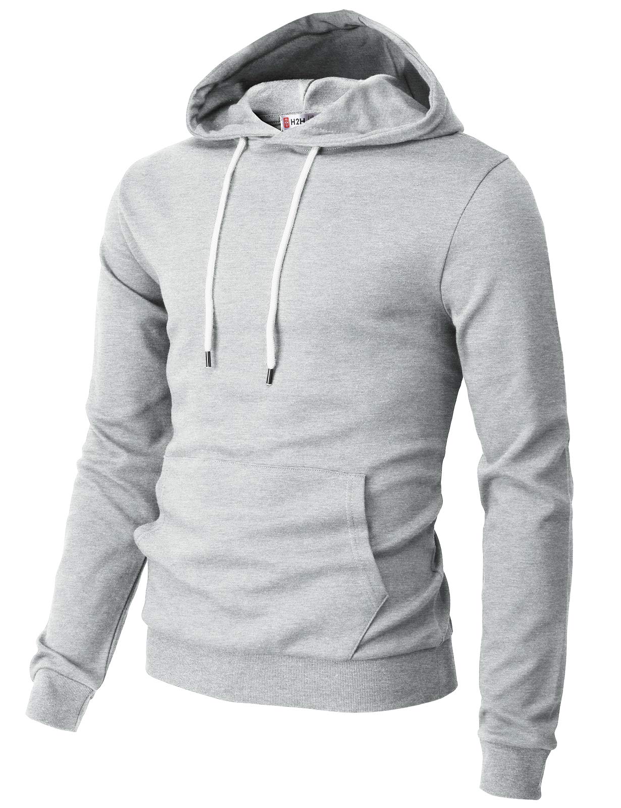 H2H Men's Slim Fit Lightweight Long Sleeve Pullover Basic Hoodie with Pocket and White String GRAY US M/Asia L (CMOHOL050)