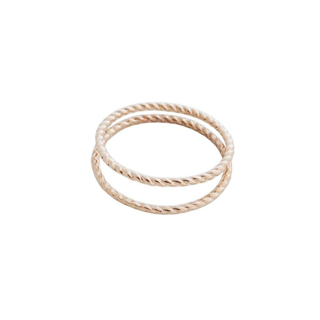 Honeycat Skinny Twist Rope Ring Duo Set in Gold, Rose Gold, or Silver | Minimalist, Delicate Jewelry (Rose Gold, 6)