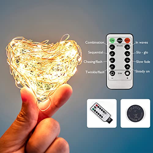 Homemory 2 Pack Each 20 Ft 60 LED Short Fairy Lights Battery Operated Christmas String Lights with Remote, Waterproof 8 Modes Firefly Twinkle Lights for Christmas Tree, Wreath Decor