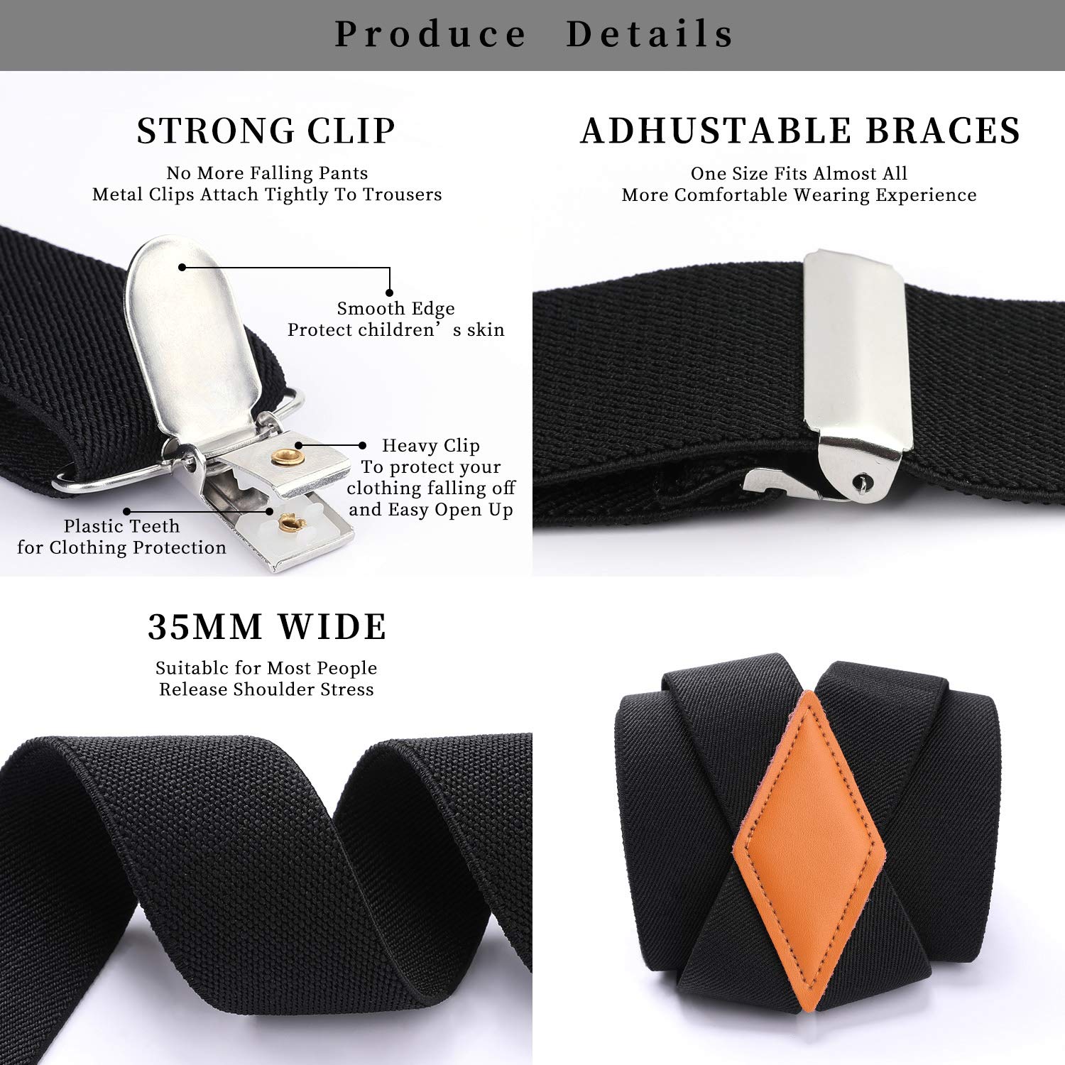 HISDERN Mens Suspenders Dark Brown Suspenders for Men Adjustable Elastic Suspender Braces 4 Clips X-Back 1.4'' Tuxedo Trousers Suspender Wedding
